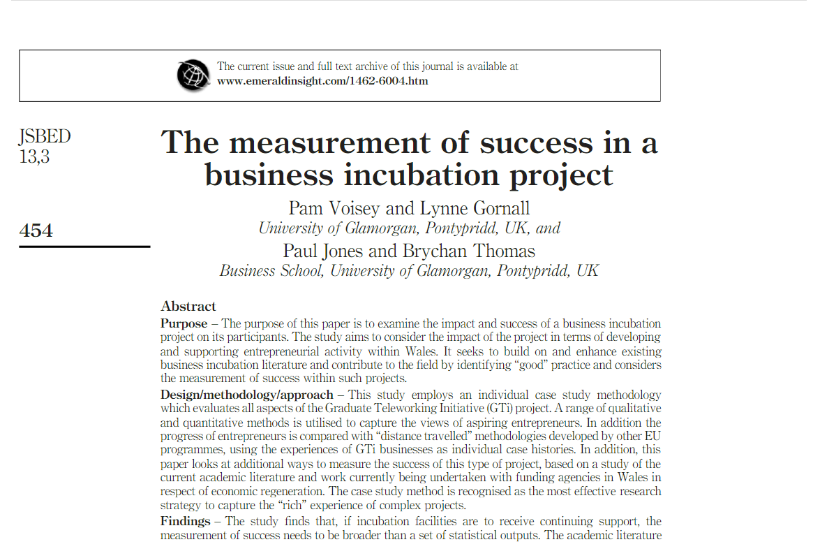 The measurement of success in a business incubation project - Launch League